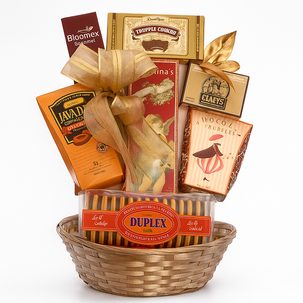 Gourmet basket of chocolate hugs and kisses for Valentine's Day - Fleur ...